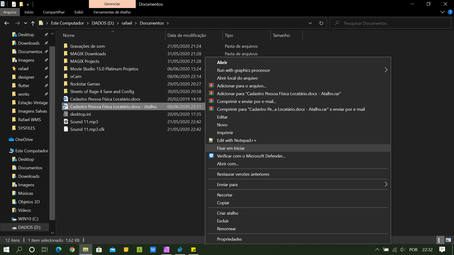 Criar Atalho de Documentos de Qualquer Tipo no Menu Iniciar – Windows 10 – Rafael WMS
